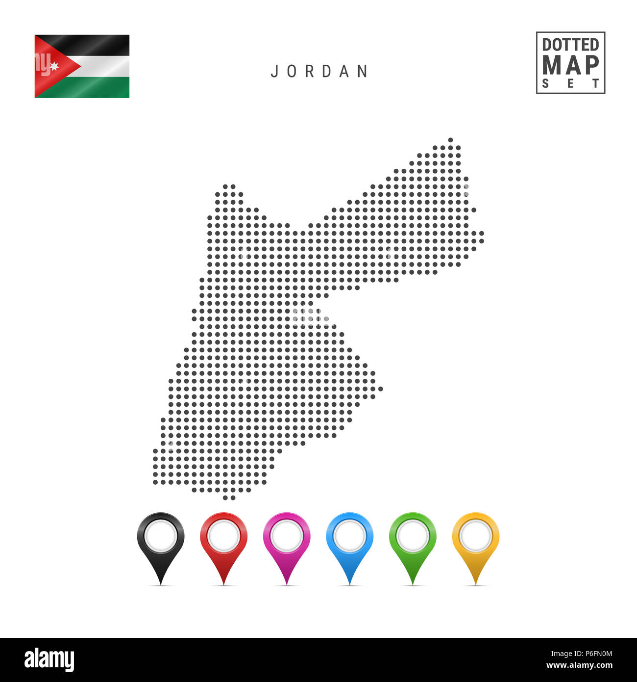 Dotted Map of Jordan. Simple Silhouette of Jordan. The National Flag of ...