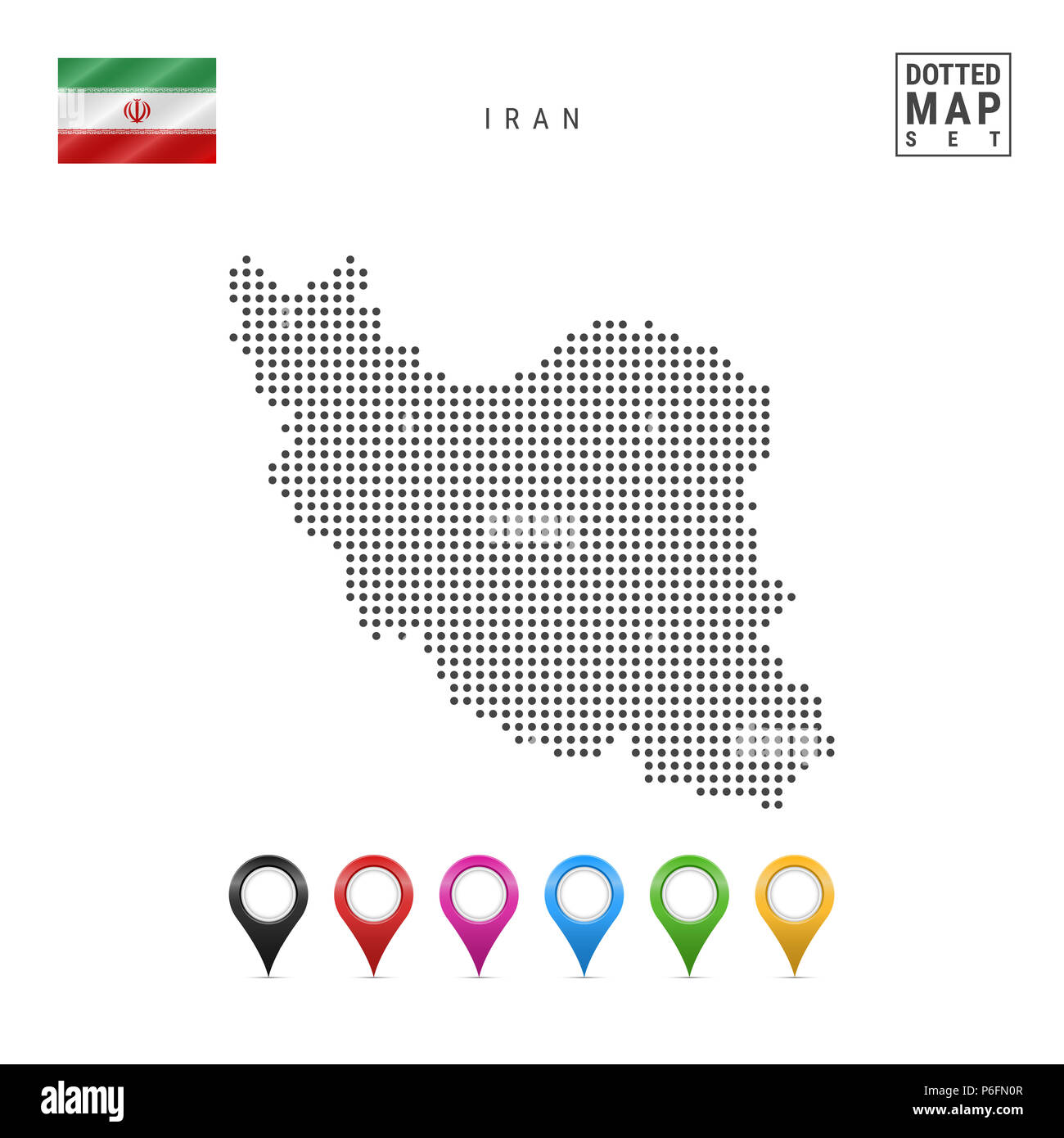 Dotted Map of Iran. Simple Silhouette of Iran. The National Flag of ...