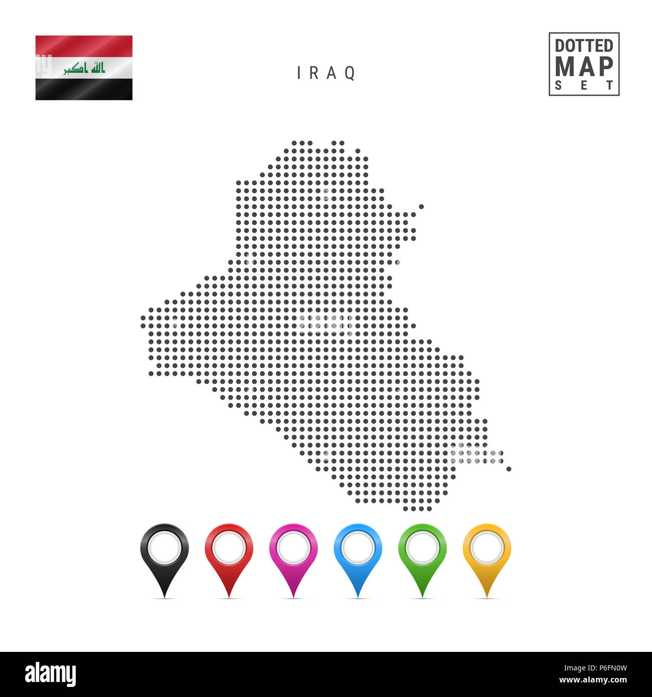 Dotted Map of Iraq. Simple Silhouette of Iraq. The National Flag of ...