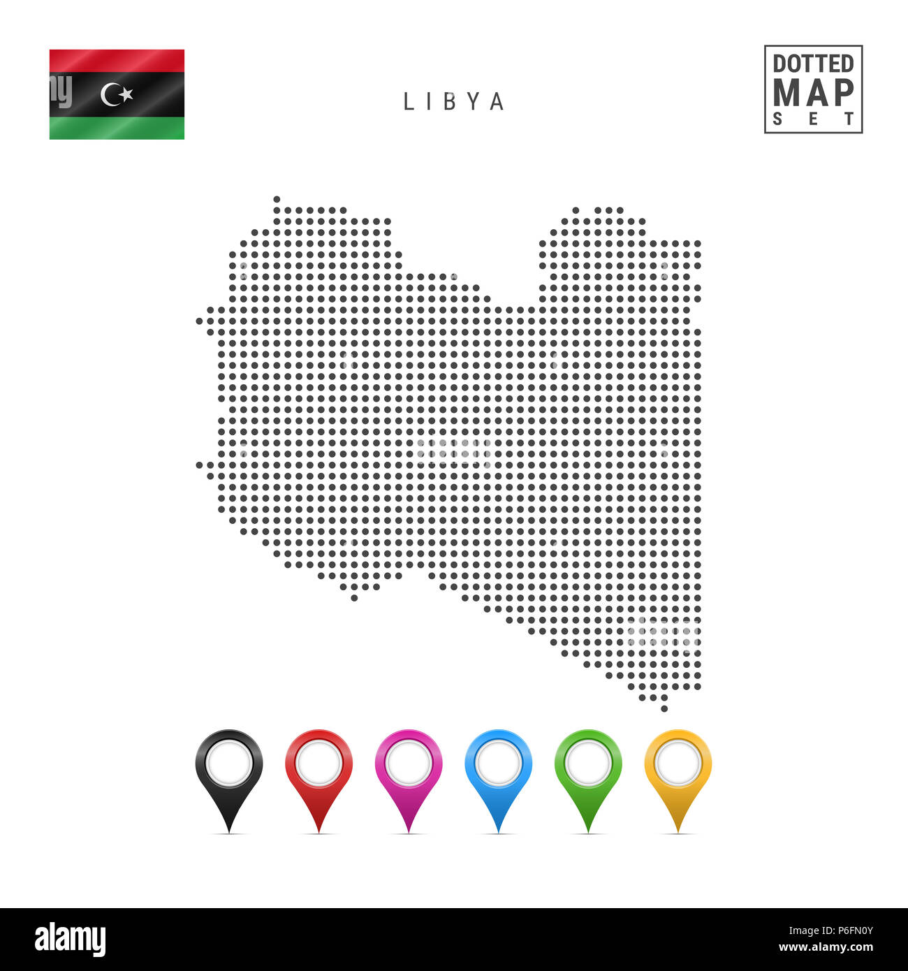 Dotted Map of Libya. Simple Silhouette of Libya. The National Flag of ...