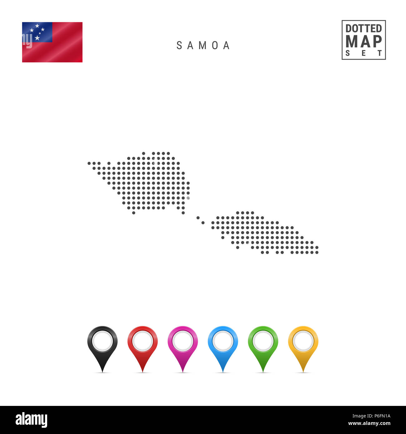 Dotted Map of Samoa. Simple Silhouette of Samoa. The National Flag of ...