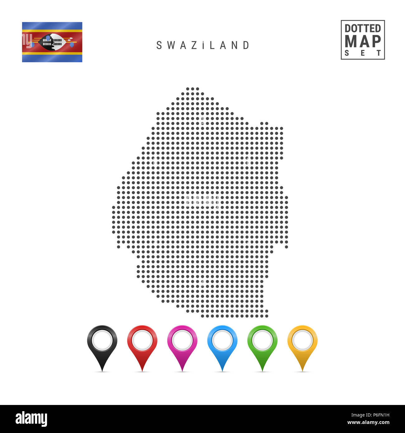 Dotted Map of Swaziland. Simple Silhouette of Swaziland. The National ...