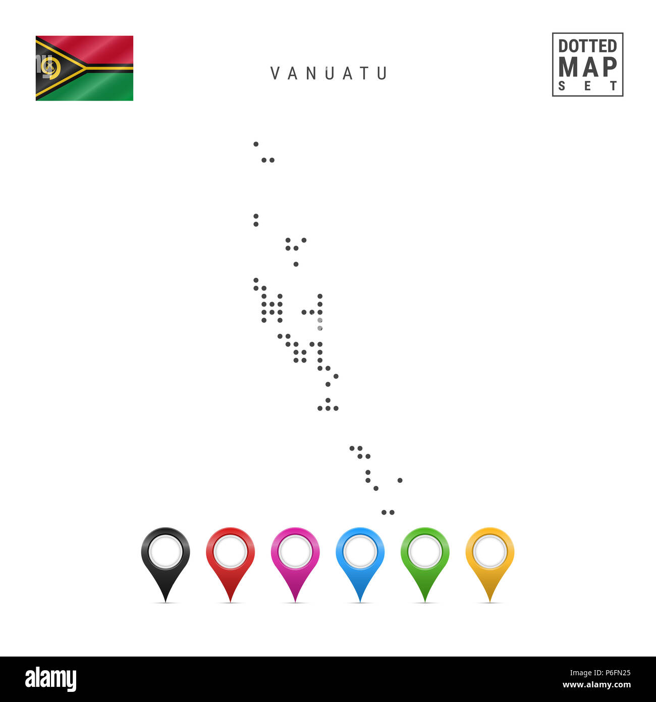 Dotted Map of Vanuatu. Simple Silhouette of Vanuatu. The National Flag ...