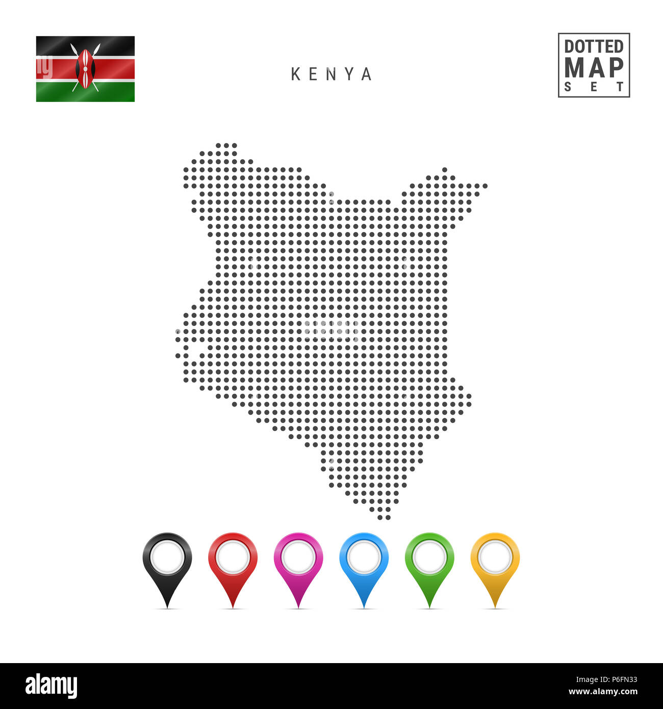 Dotted Map of Kenya. Simple Silhouette of Kenya. The National Flag of ...