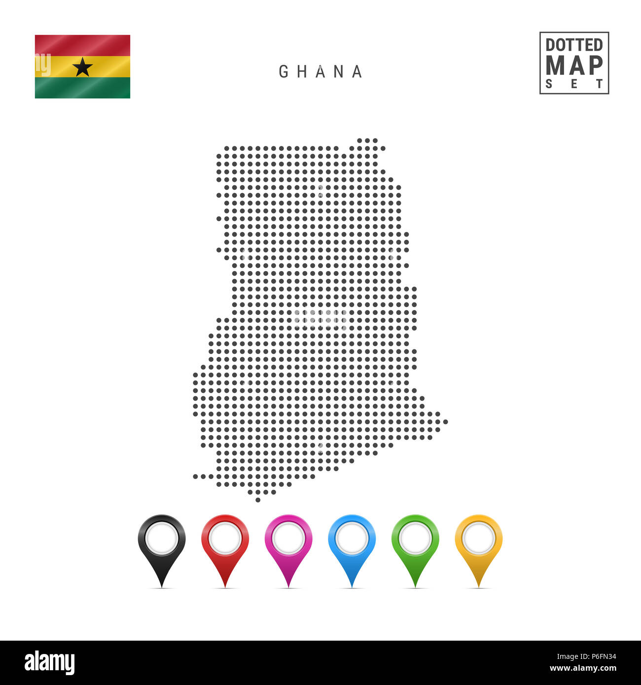 Dotted Map of Ghana. Simple Silhouette of Ghana. The National Flag of ...