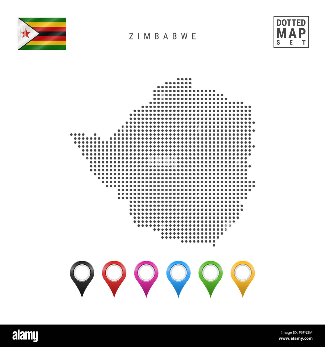 Dotted Map of Zimbabwe. Simple Silhouette of Zimbabwe. The National ...