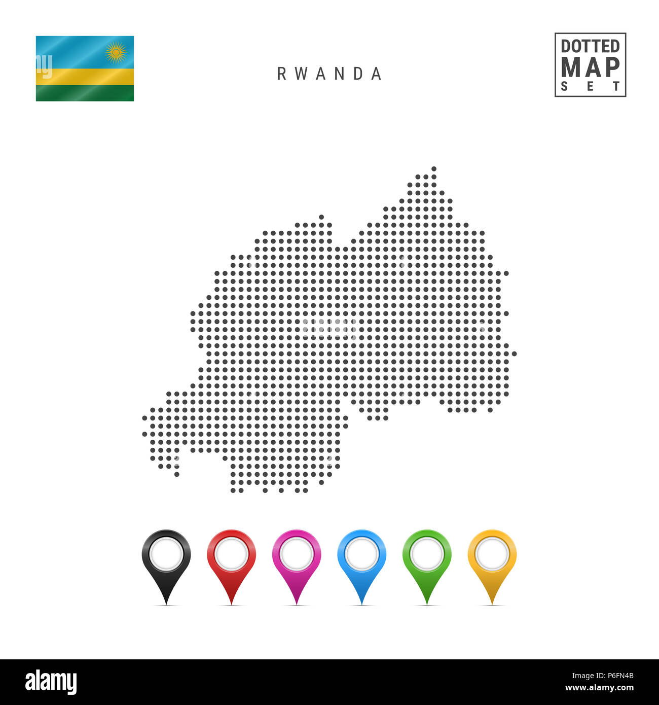 Dotted Map of Rwanda. Simple Silhouette of Rwanda. The National Flag of ...
