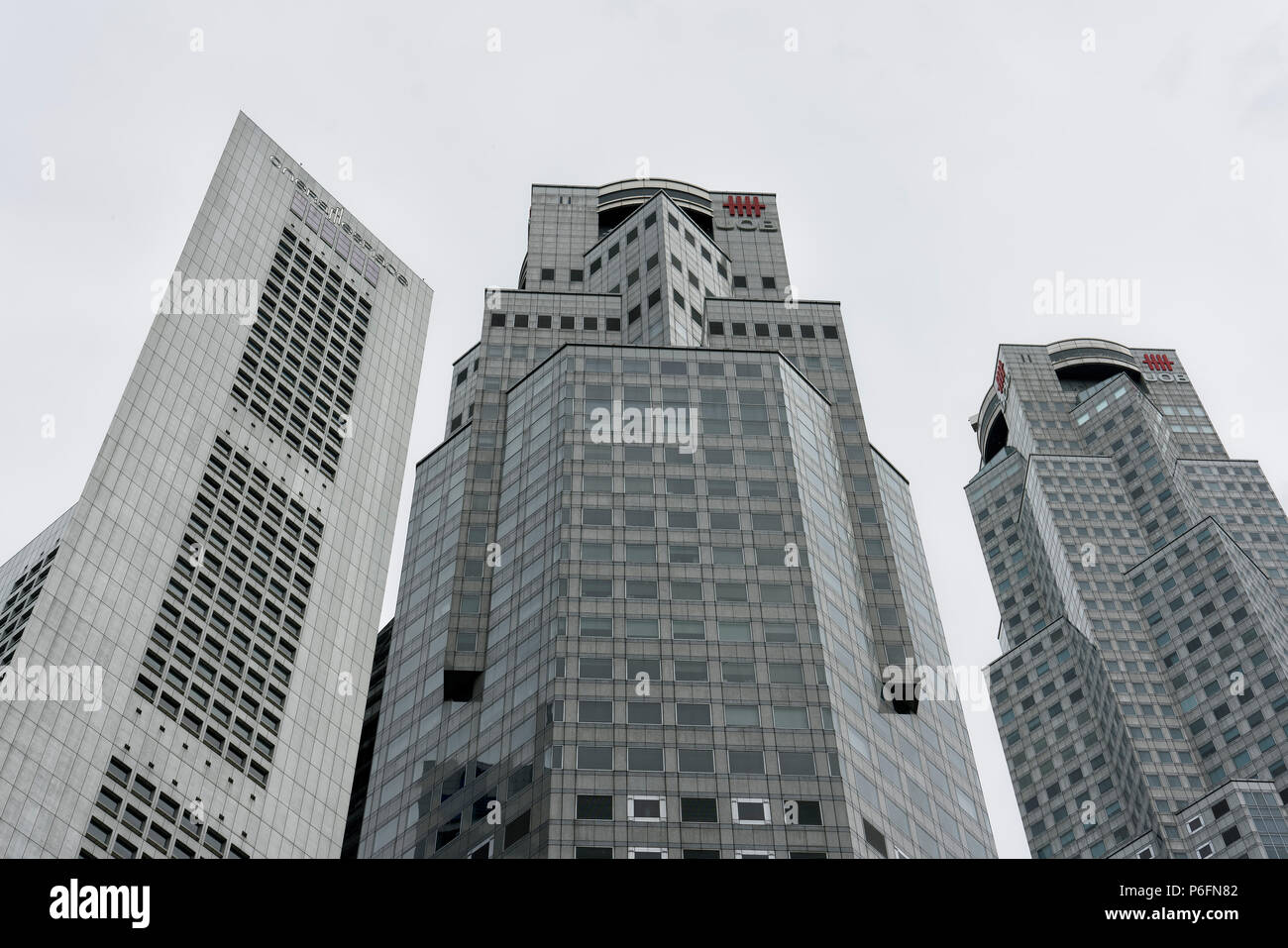 Singapore - June 30, 2018: three tall bank buildings in Singapore ...