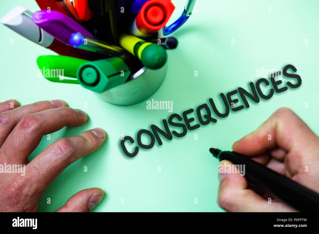 Text sign showing Consequences. Conceptual photo Result Outcome Output ...