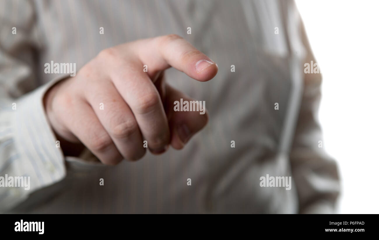 man hand finger presses on a white Stock Photo - Alamy