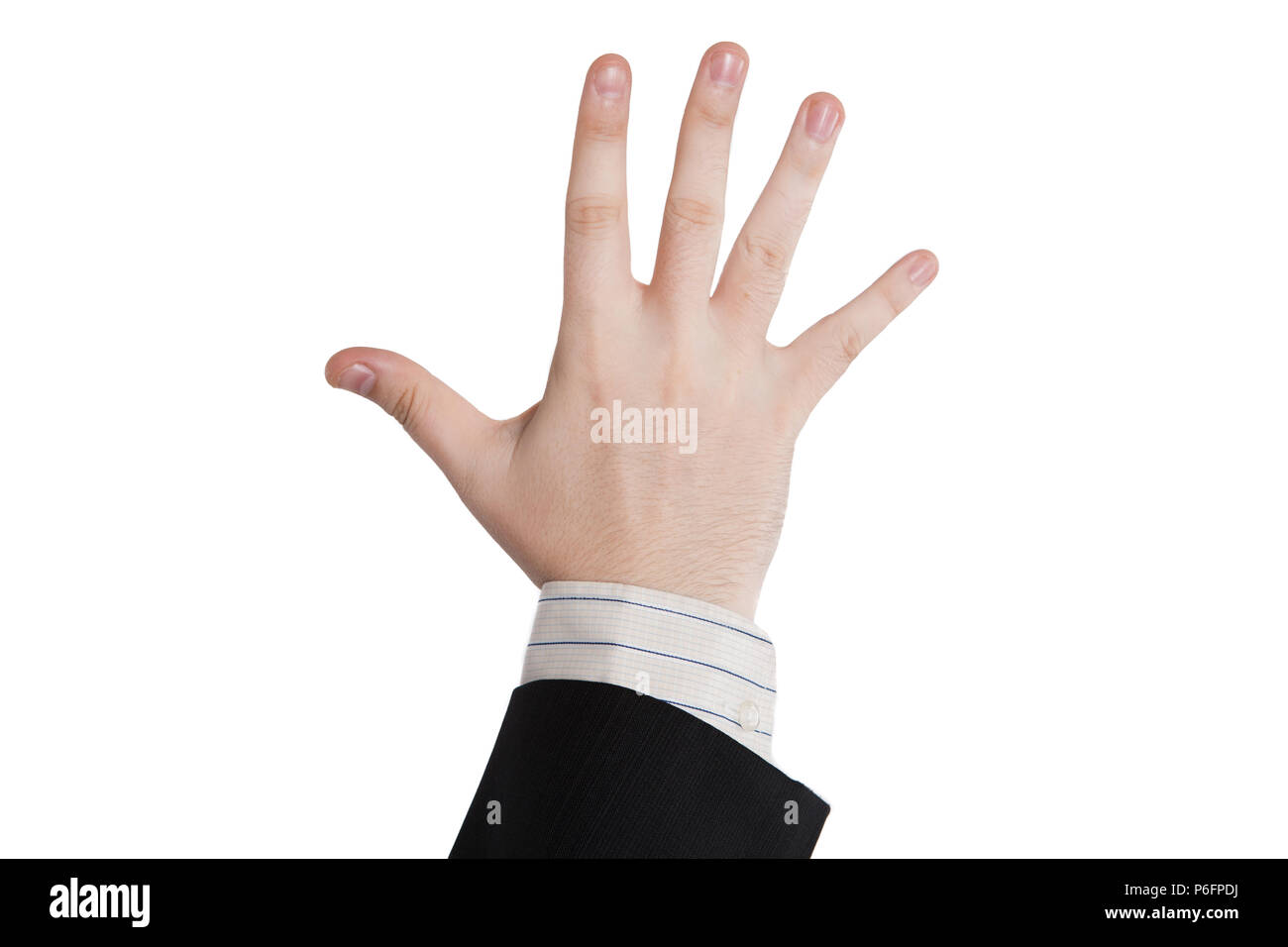 male hand showing five fingers on a white Stock Photo - Alamy