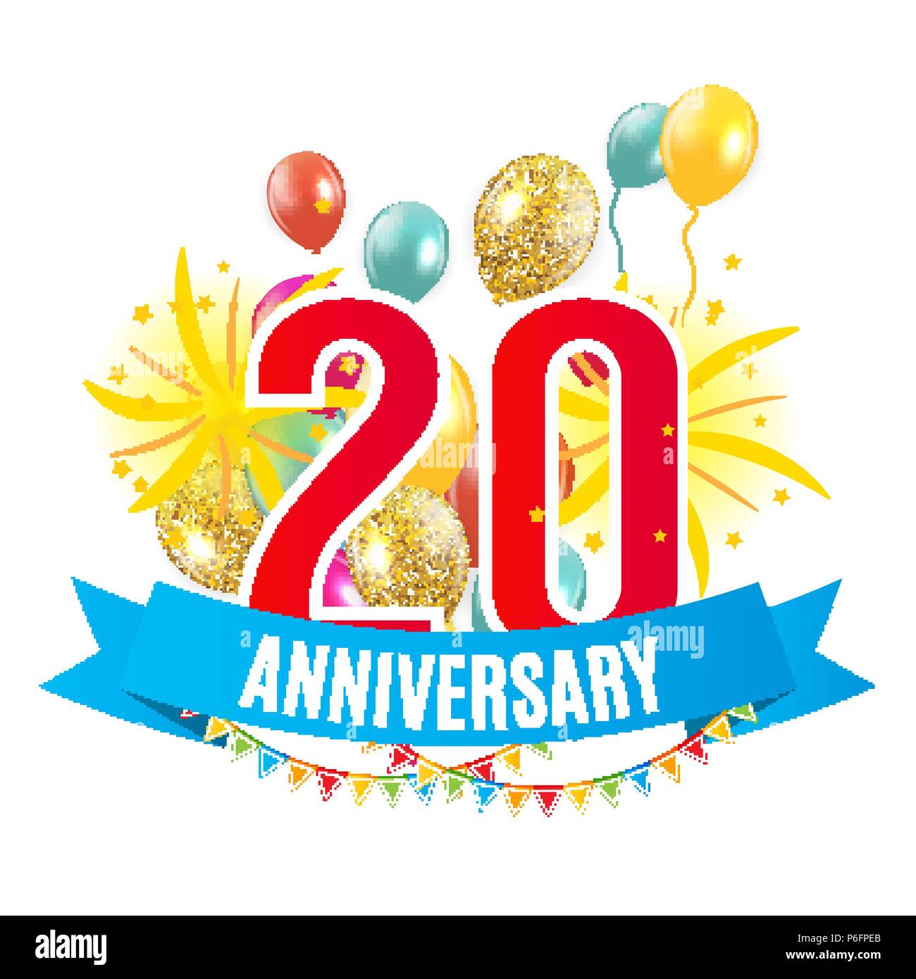 Template 20 Years Anniversary Congratulations Greeting Card With
