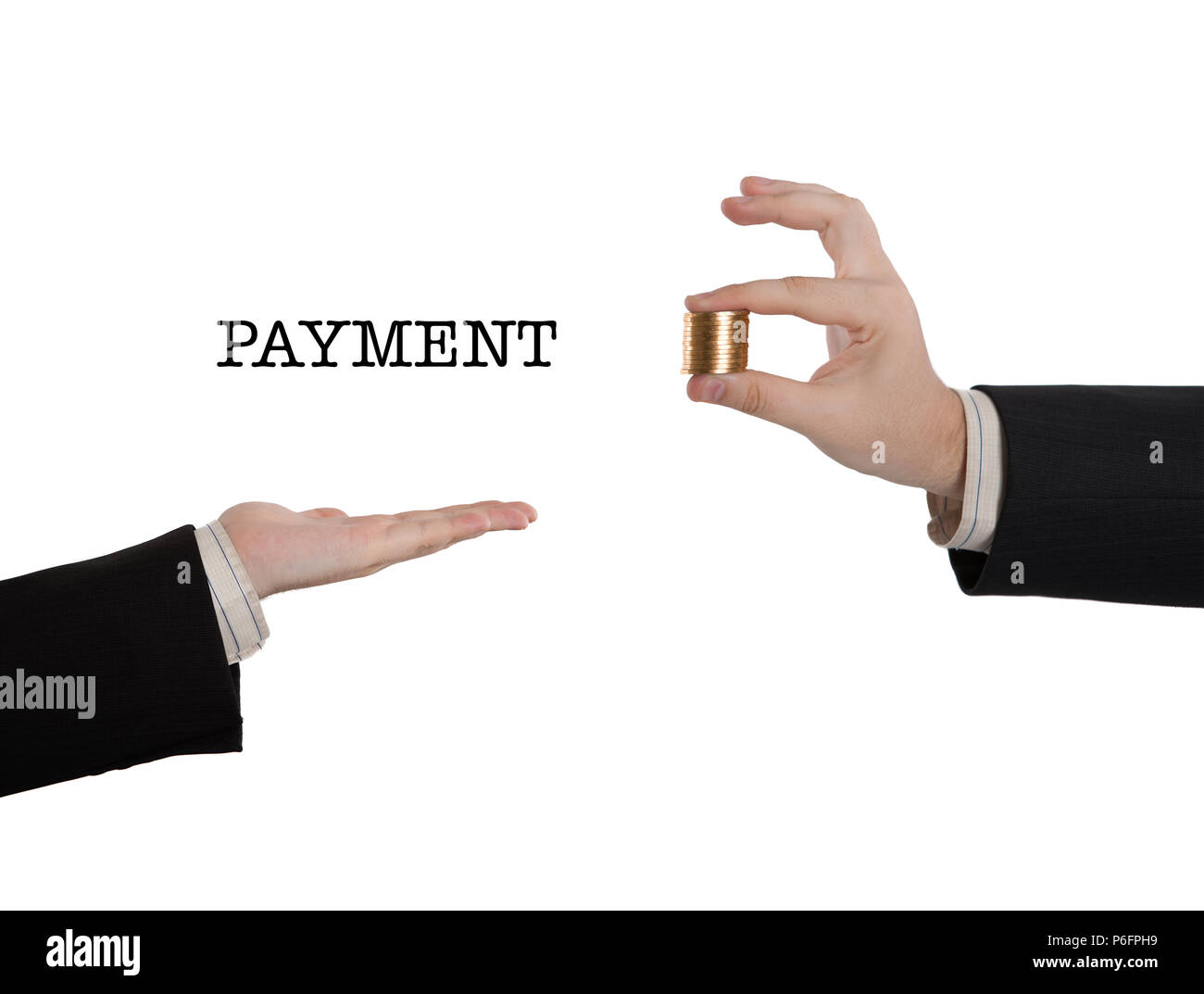 hand asks for money to pay on a white background Stock Photo - Alamy