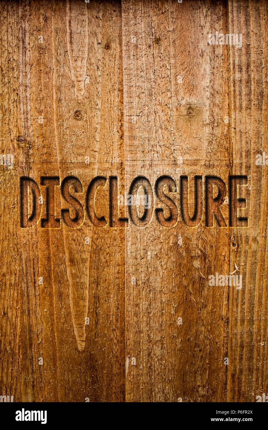 Text sign showing Disclosure. Conceptual photo The action of making New ...