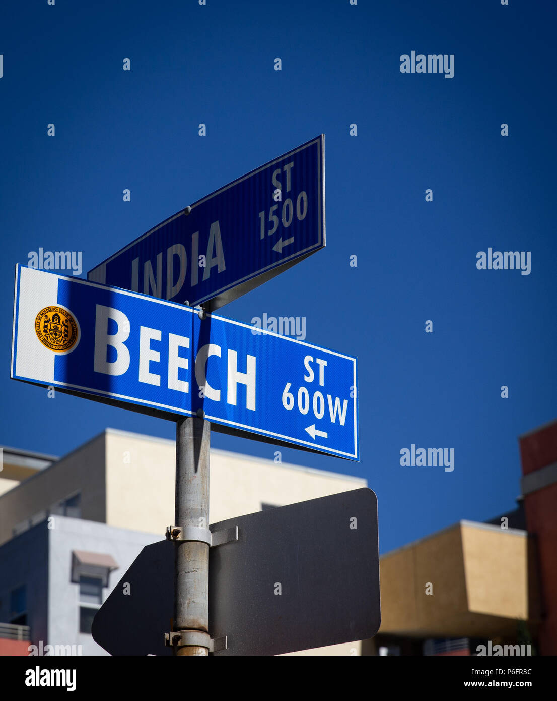 India and Beech Road Sign Stock Photo - Alamy