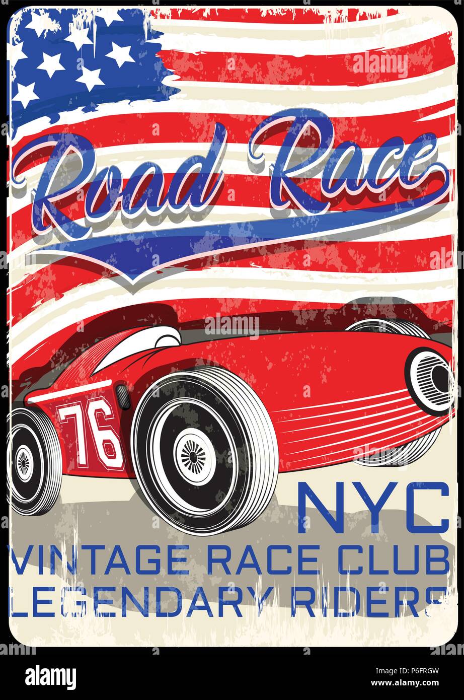 vintage race car for printing.vector old school race poster.retro race ...