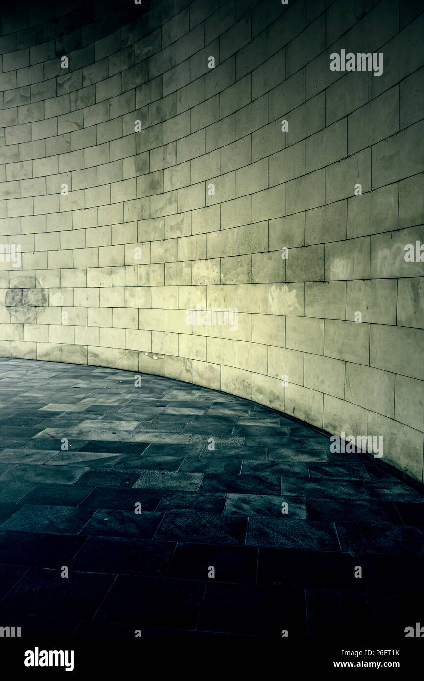 Hall with stone wall, detail of a large hall inside a building Stock ...