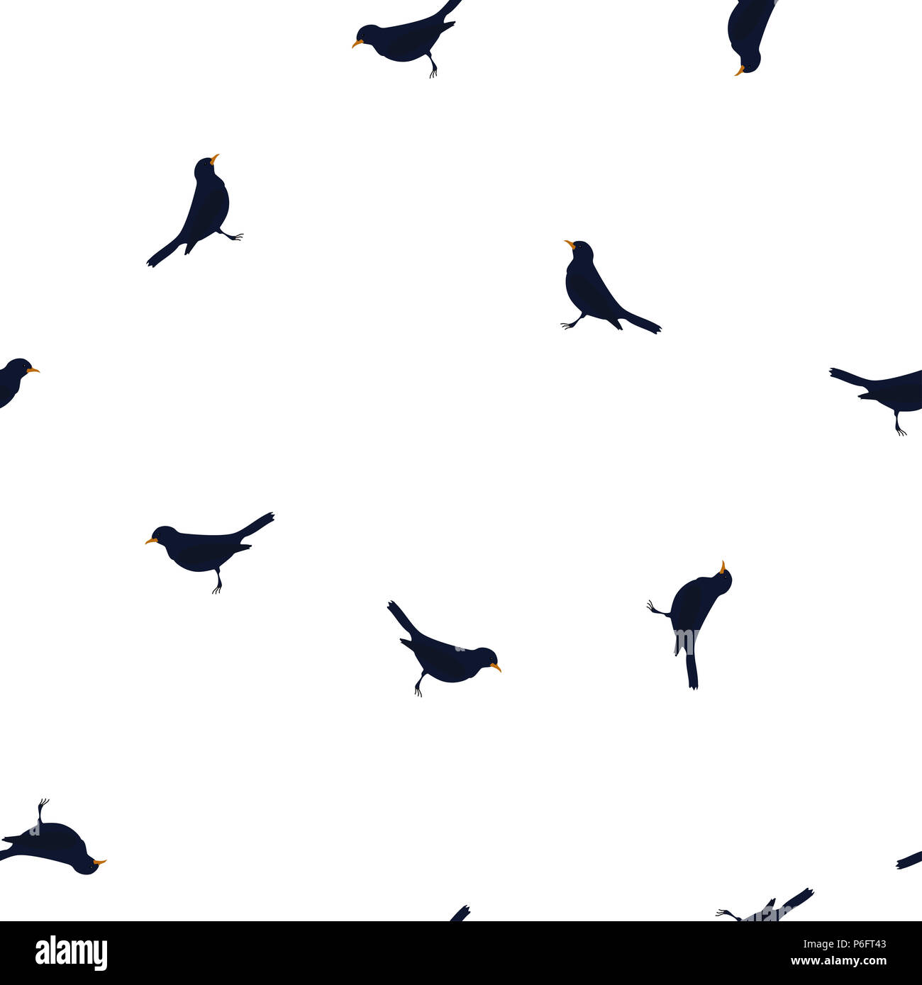 Seamless animals pattern dark blue birds Turdus merula (common ...