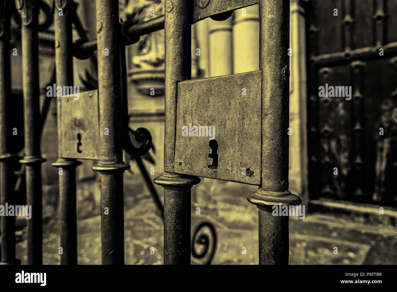 Old medieval lock, detail of metal decorated lock Stock Photo - Alamy