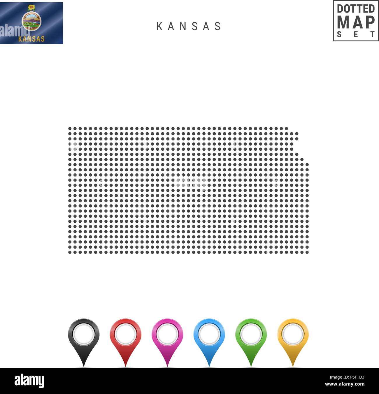 Dots Pattern Vector Map of Kansas. Stylized Silhouette of Kansas. Flag ...