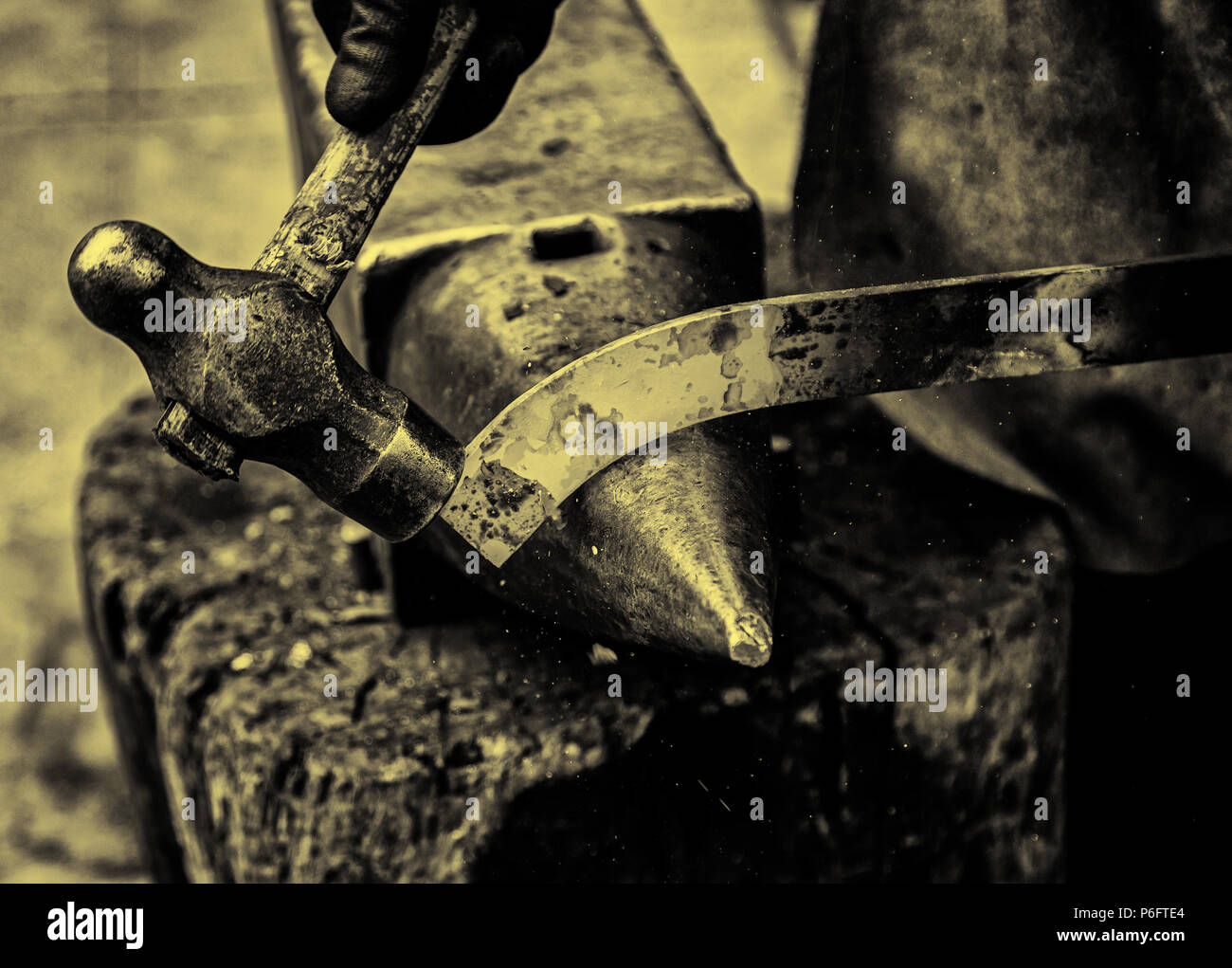 Red hot iron in a forge, working with hot iron, traditional work Stock ...