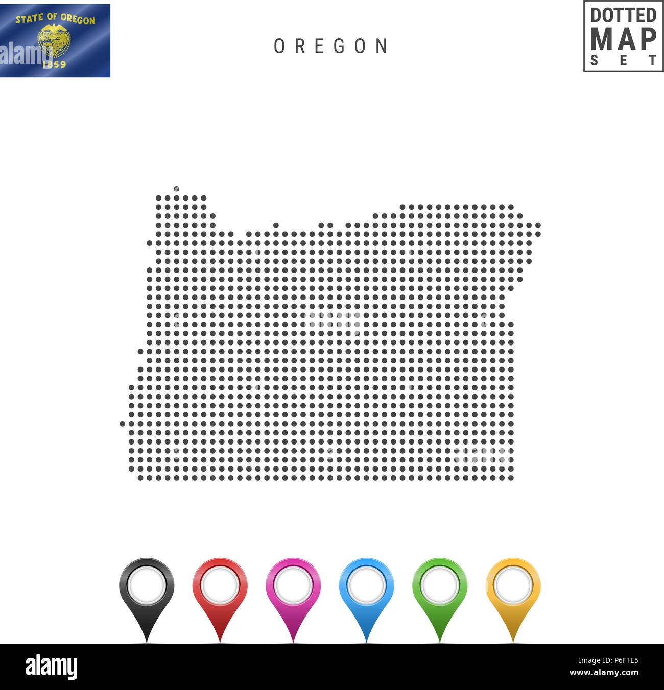 Dots Pattern Vector Map of Oregon. Stylized Silhouette of Oregon. Flag ...