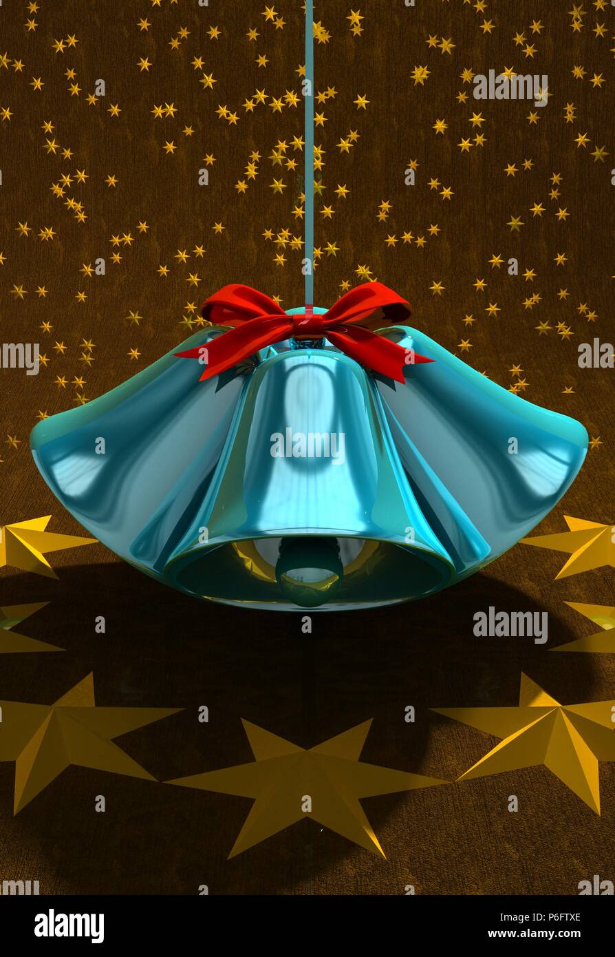 special shiny Bells With Red Ribbon Bow on dark golden background ...