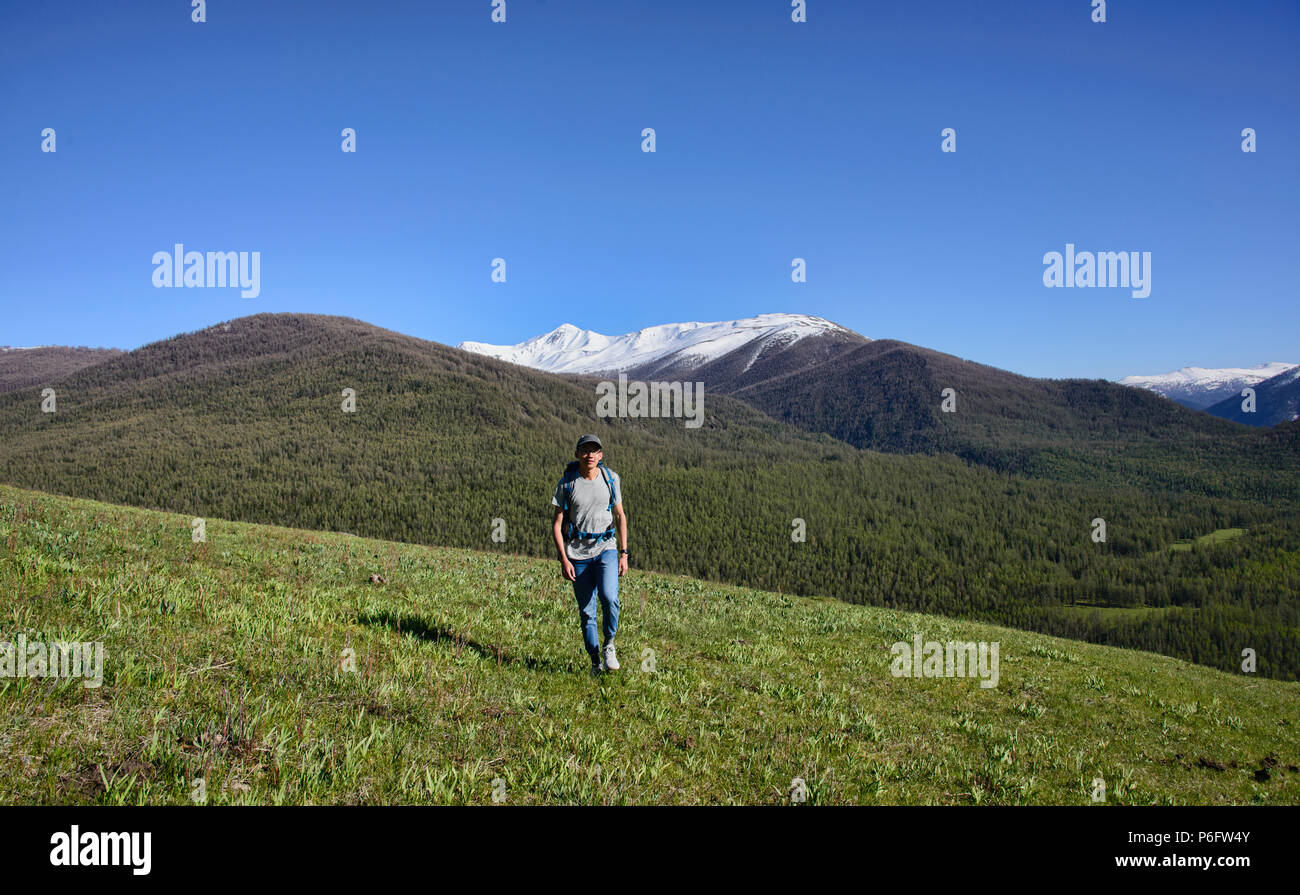 Trekking in northern wilderness, Kanas Lake National Park, Xinjiang ...