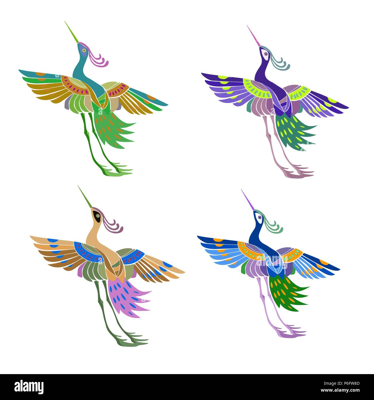 set of Ethnic abstract pattern magic birds in the Japanese style ...