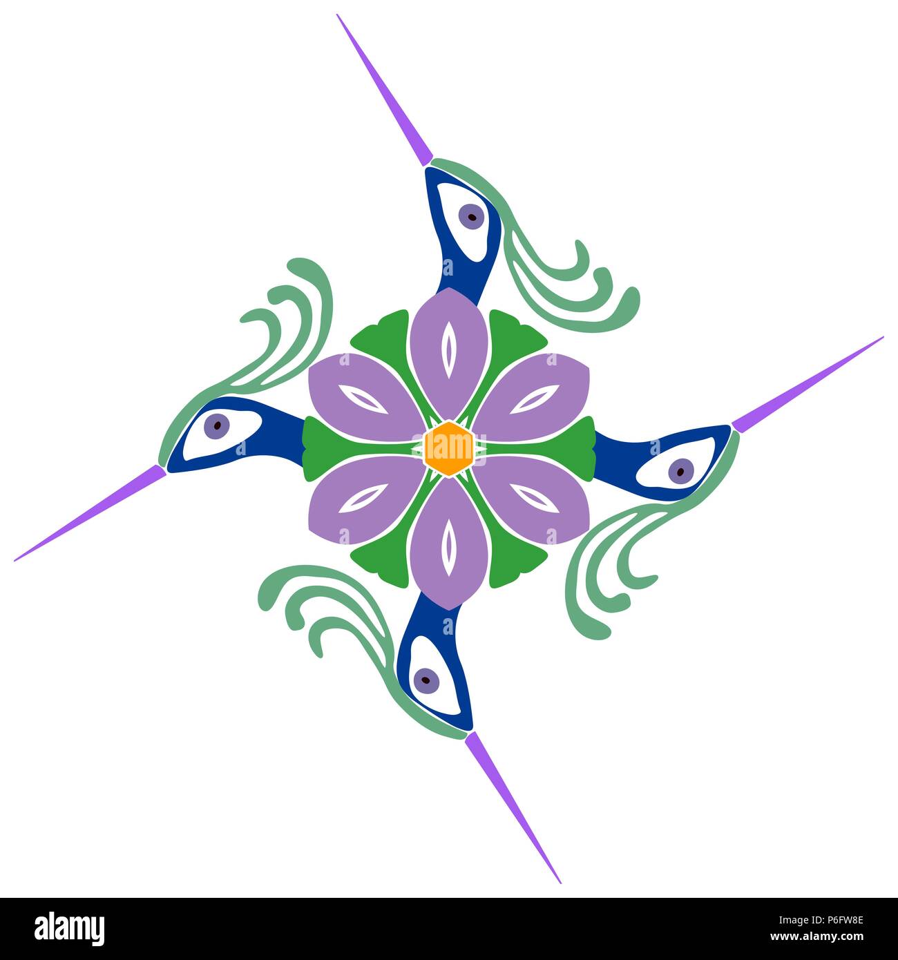 Ethnic abstract pattern magic birds in the Japanese style. Bright neon ...