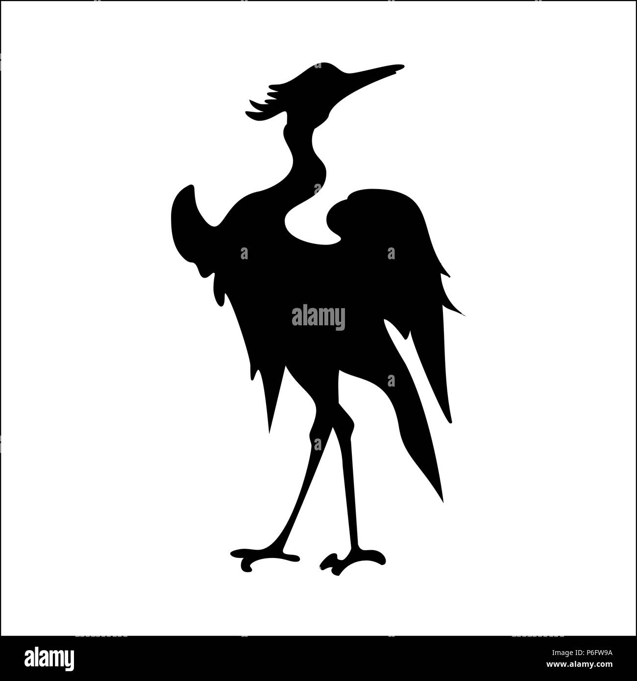 Lovely bird type stork in Japanese style, black on a white background ...