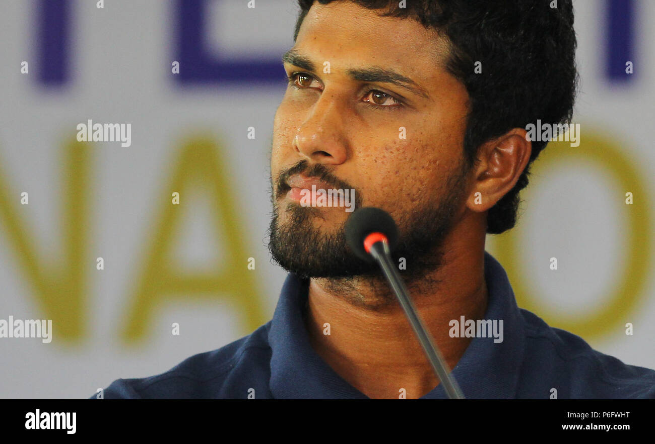 Sri Lankan cricket captain Dinesh Chandimal speaks during a press ...