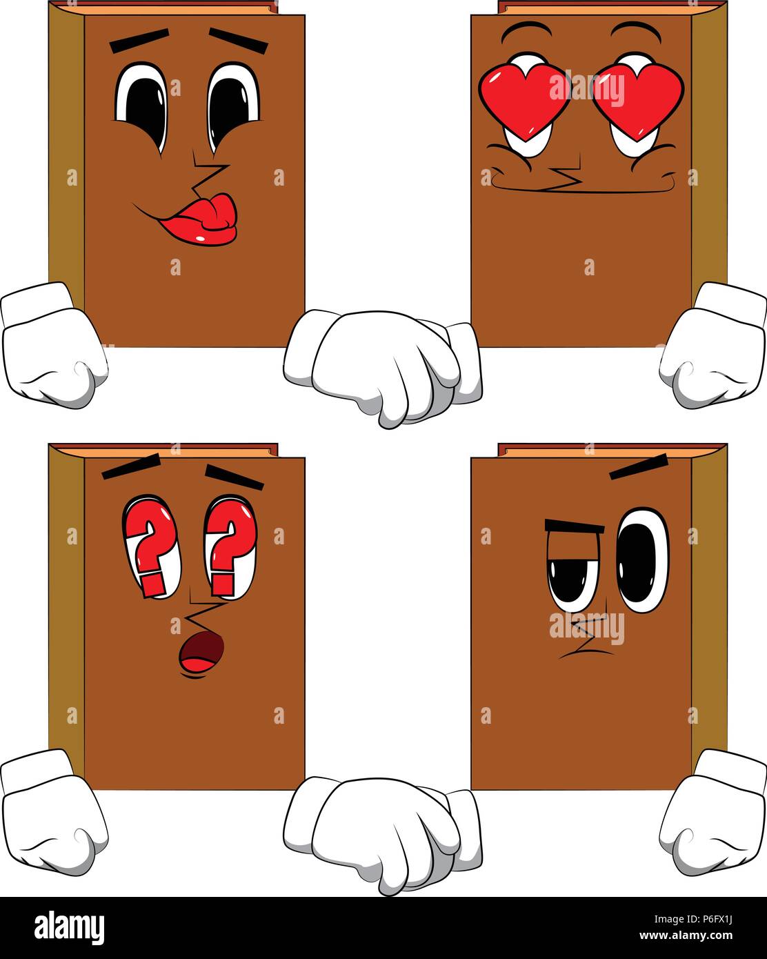 Books making handshake. Cartoon book collection with various faces ...