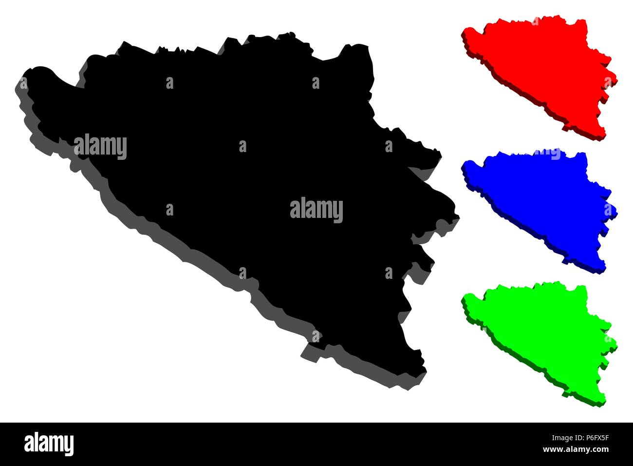 3D map of Bosnia and Herzegovina (BiH) - black, blue and green - vector ...