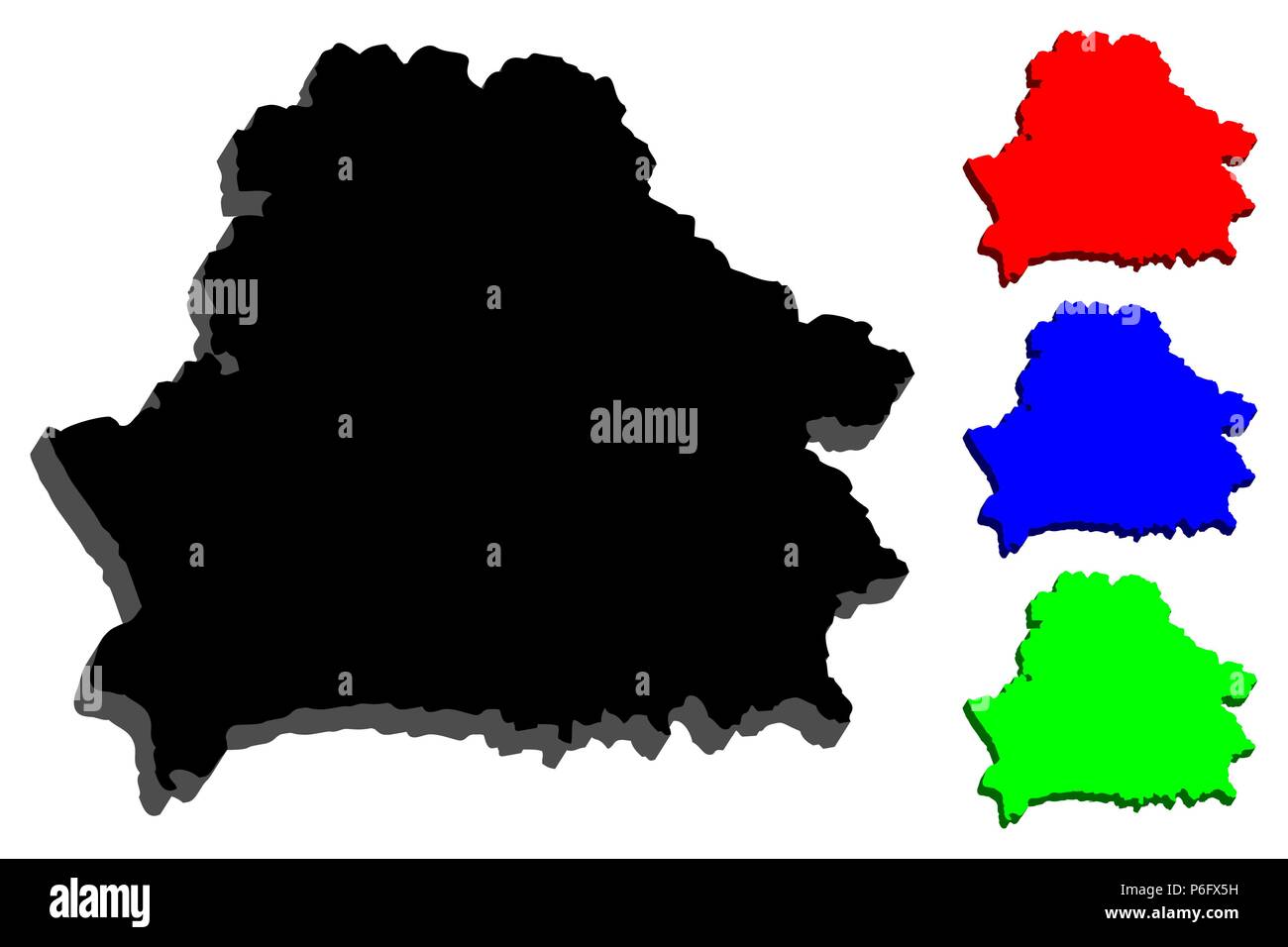 3D map of Belarus (Byelorussia or Belorussia) - black, blue and green ...