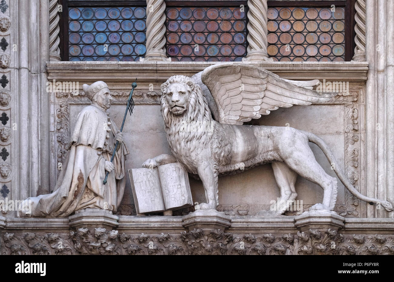 Detail of the Porta della Carta entrance to the Doge's Palace in Venice ...