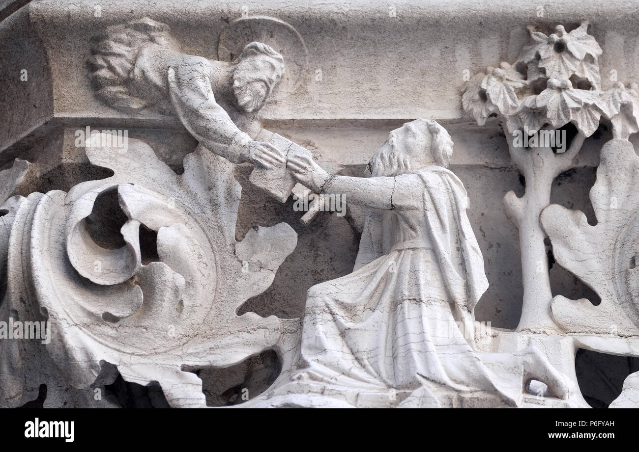 Medieval relief from Doge's Palace in Saint Mark Square, Venice, Italy ...