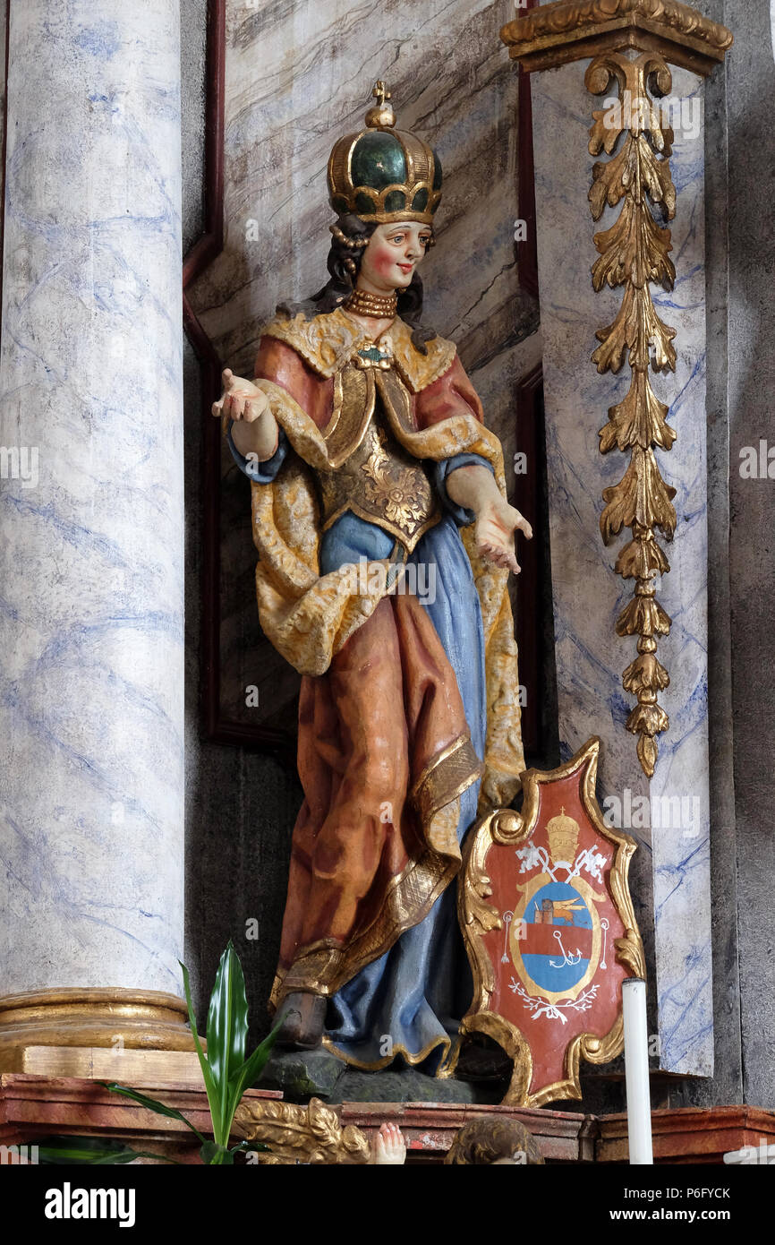 Statue of Saint Helena on the main altar in the Church of Assumption of ...