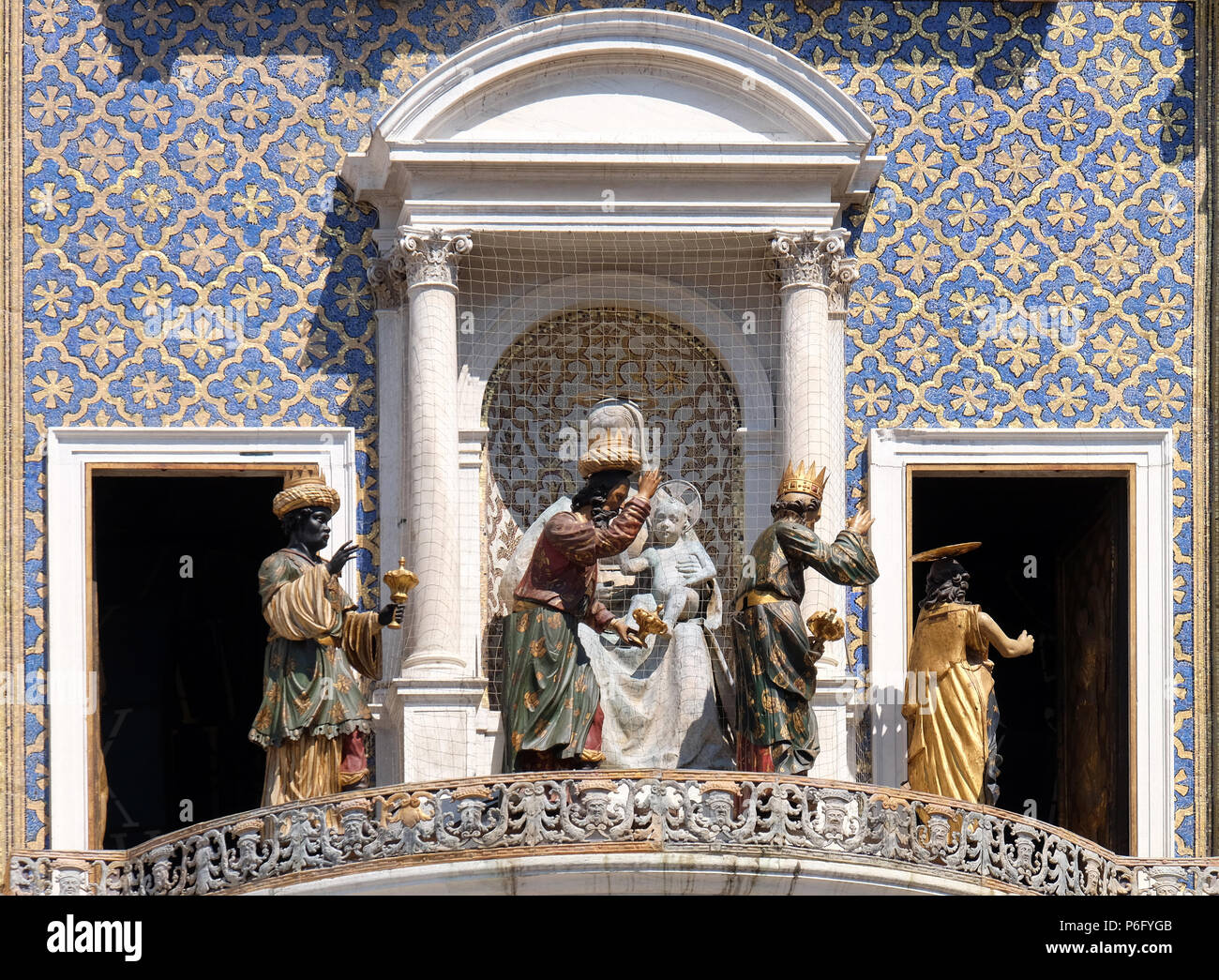 Procession of three Magi and Angel on the St Mark`s Clock tower Torre ...