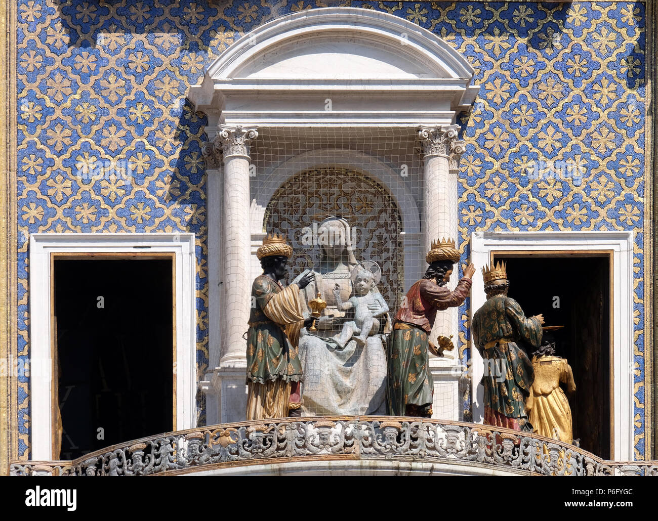 Procession of three Magi and Angel on the St Mark`s Clock tower Torre ...