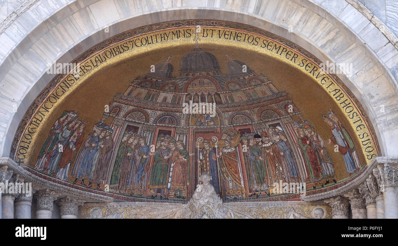 Translation of the body of Saint Mark, mosaic on the facade of St. Mark ...