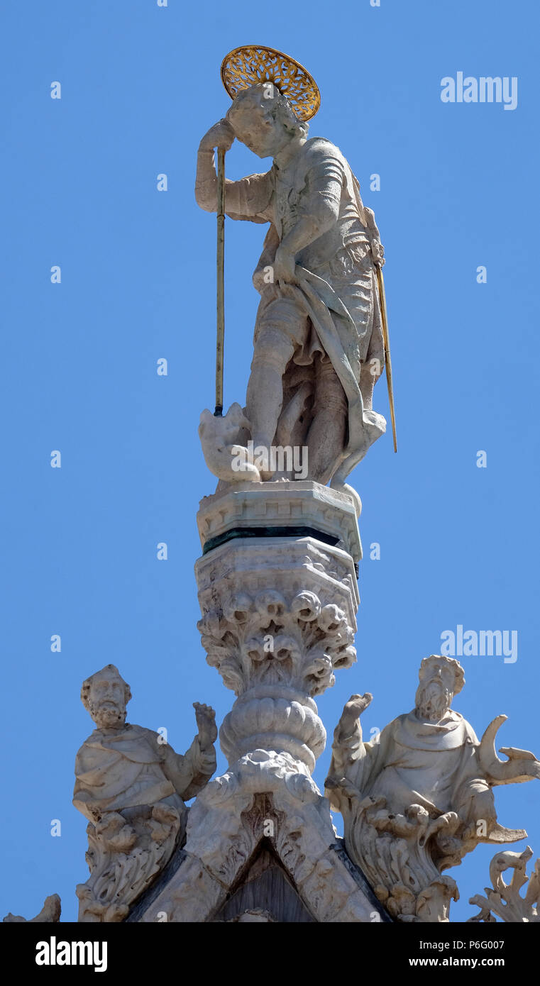 Saint George slaying the dragon, marble statue, detail of the facade of ...