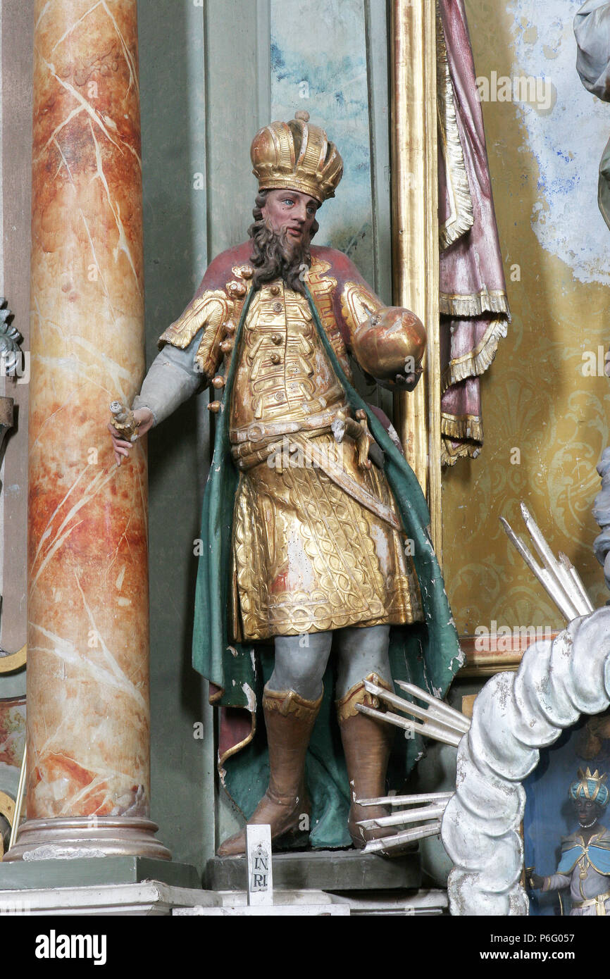Saint Stephen of Hungary, statue on the Sacred Heart of Jesus altar in ...