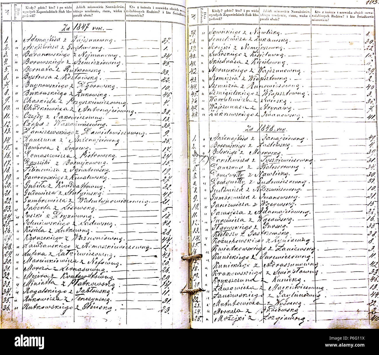 51 Krekenavos RKB 1835-1869 susituokusių rodyklė 009 Stock Photo - Alamy