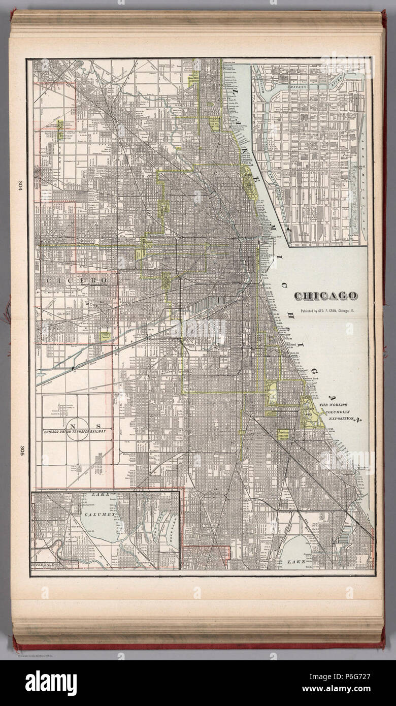 1901 Cram map of Chicago Stock Photo - Alamy