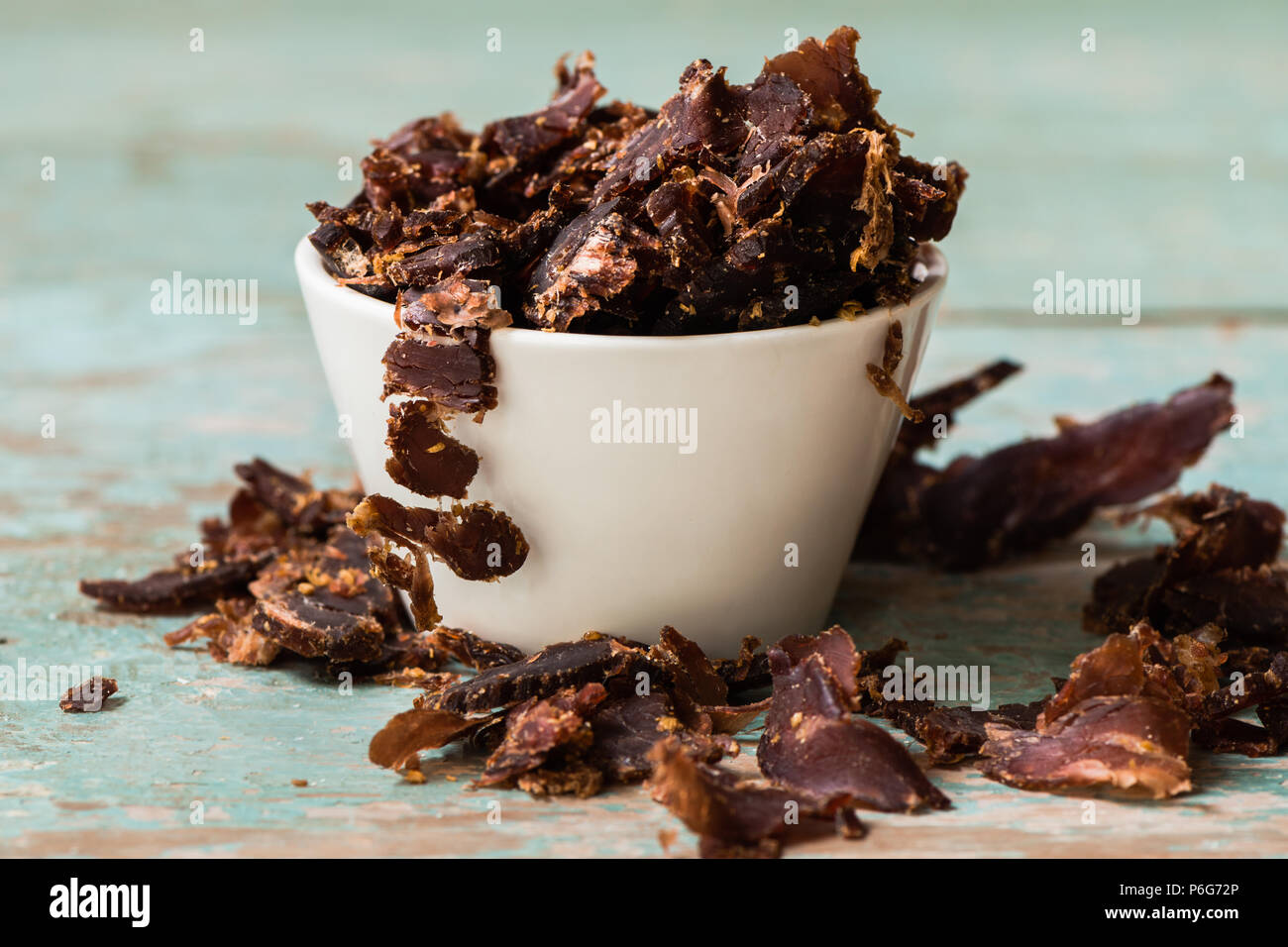south african biltong, dried out meat cut into small snack size pieces ...