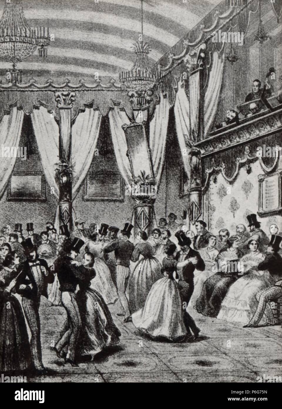 Barcelona. Salón de baile de gala. Año 1860 Stock Photo - Alamy
