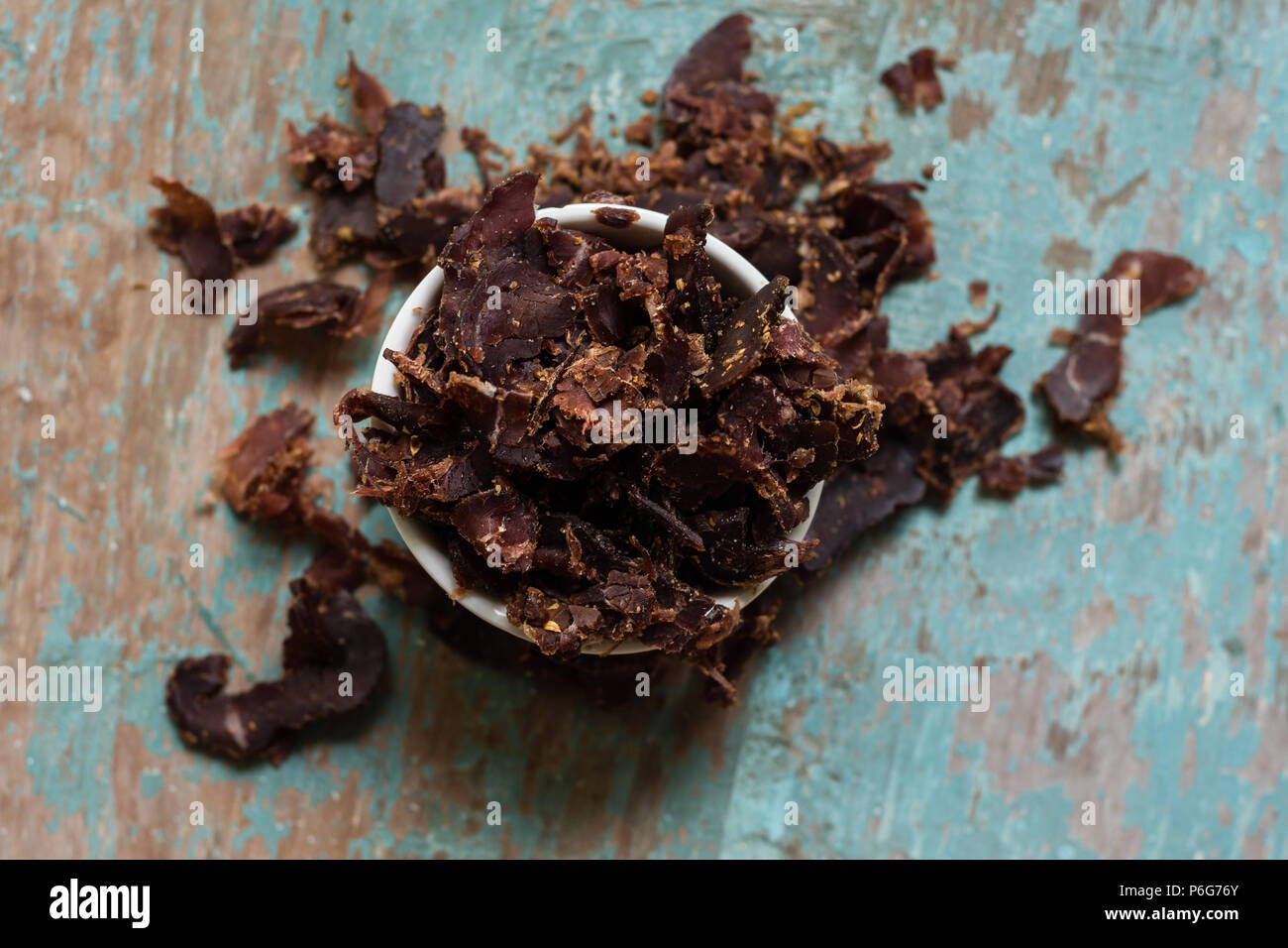 south african biltong, dried out meat cut into small snack size pieces ...