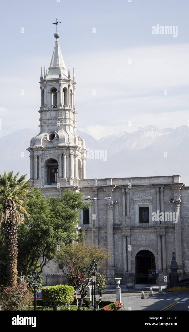 Plaza de Armas of Arequipa city and the Cathedral1844.Arequipa. Peru ...