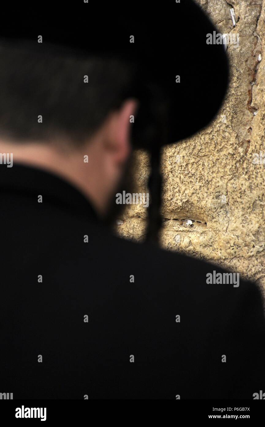 Haredi Judaism. Orthodox Judaism. A Jew praying at the Western Wall ...